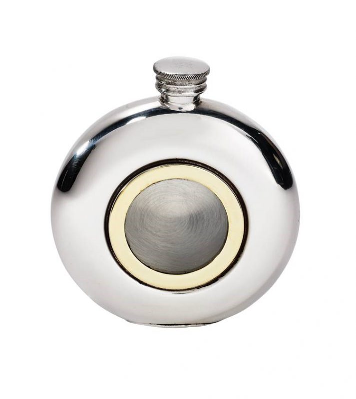 Personalised 6 oz Round Brass Porthole Pewter Hip Flask | FlaskStore